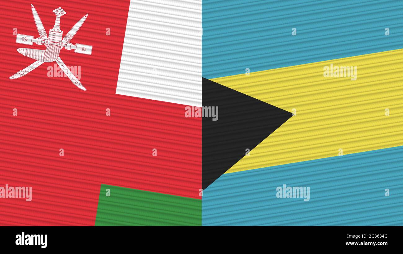 Bahamas and Oman Two Half Flags Together Fabric Texture Illustration ...