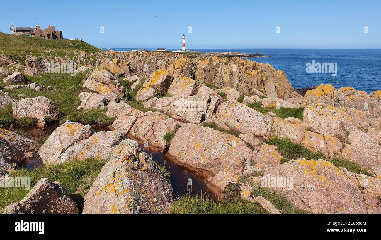 Buchan Ness red and white lighthouse, Boddam, Scotland Stock Photo - Alamy