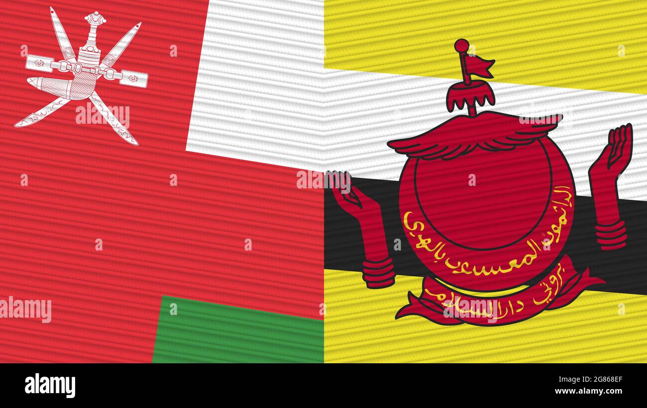 Brunei and Oman Two Half Flags Together Fabric Texture Illustration ...