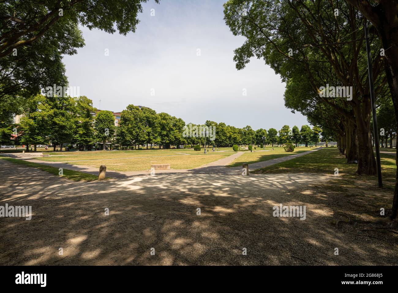 Mantua, Italy. July 13, 2021. panoramic view of the Te park in the city ...