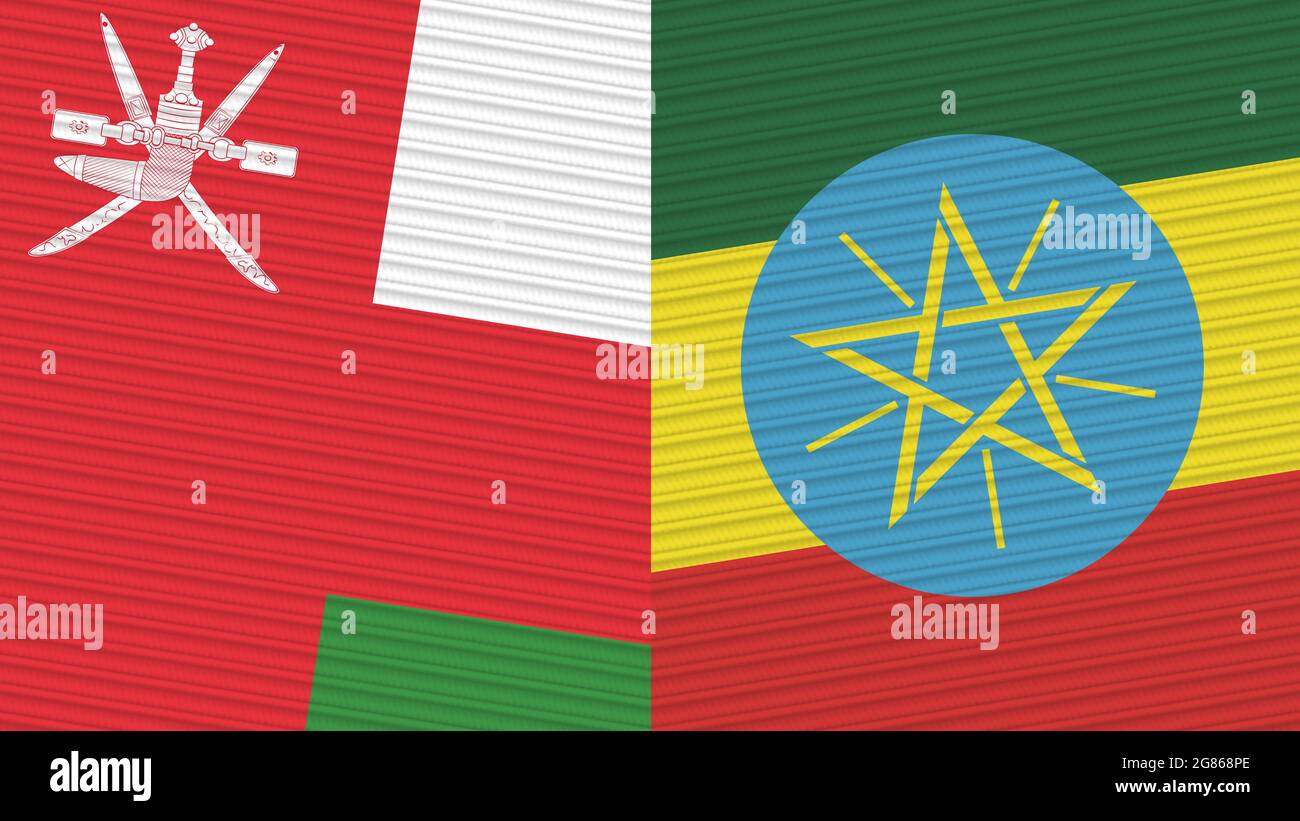 Ethiopia and Oman Two Half Flags Together Fabric Texture Illustration ...