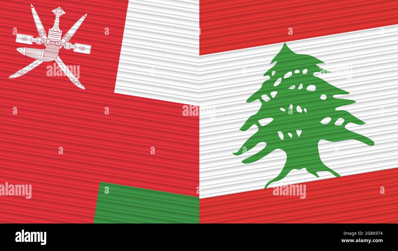 Lebanon and Oman Two Half Flags Together Fabric Texture Illustration ...