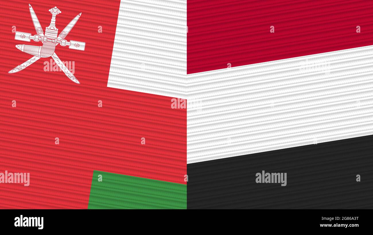Yemen and Oman Two Half Flags Together Fabric Texture Illustration ...