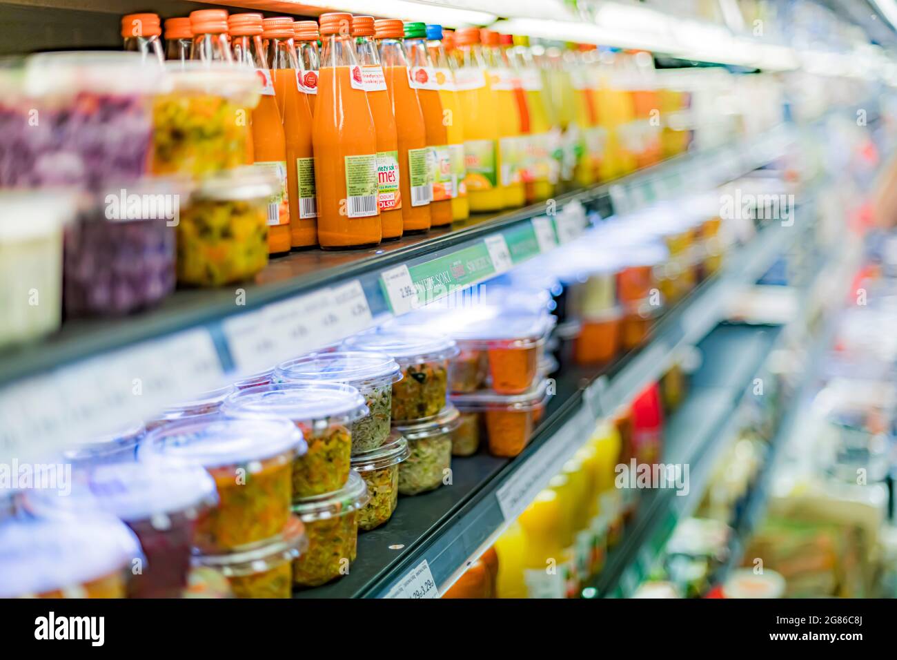 POZNAN, POL - JUN 22, 2021: Variety of cold drink products put up for ...