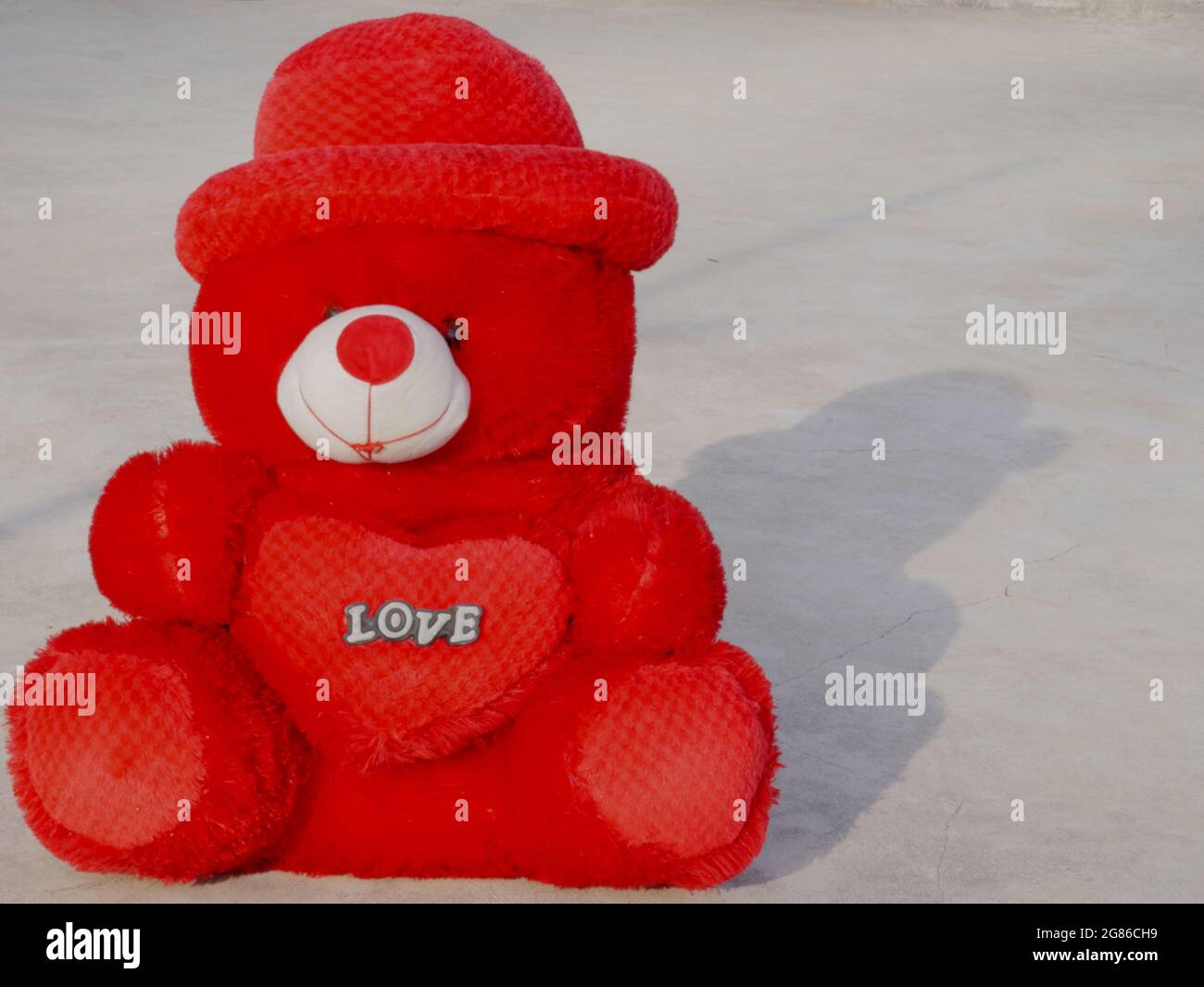 Teddy bear Animal red color soft toy standing with shadow reflection on ...