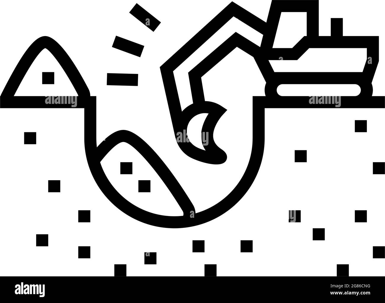 excavator excavate pit for pipeline construction line icon vector ...