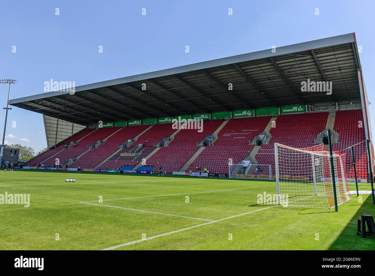 A general view of the Mornflake Stadium, the home of Crewe Alexandra ...