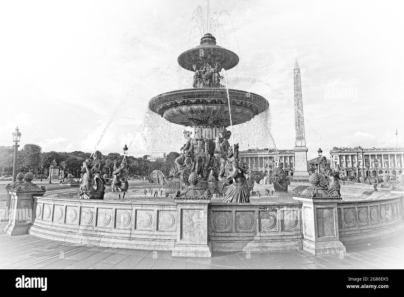 Fountain of the concorde square Black and White Stock Photos & Images ...