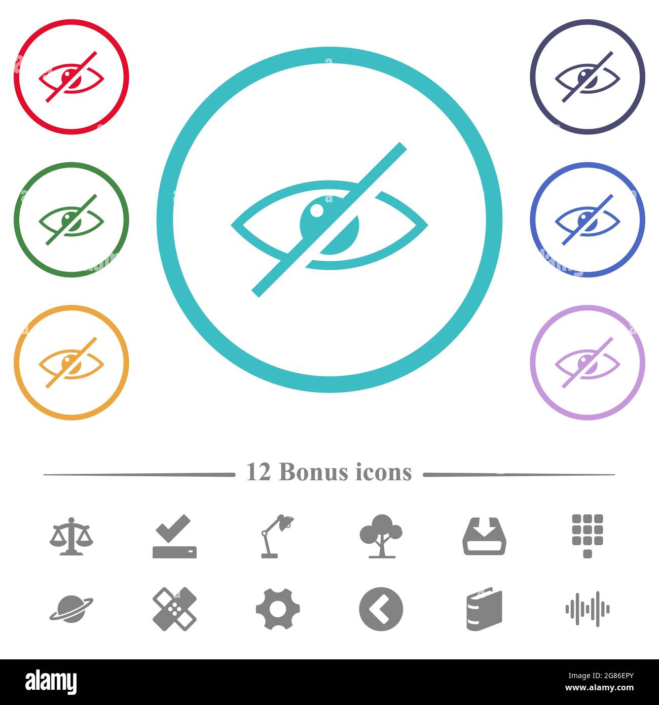 Visually impaired flat color icons in circle shape outlines. 12 bonus ...