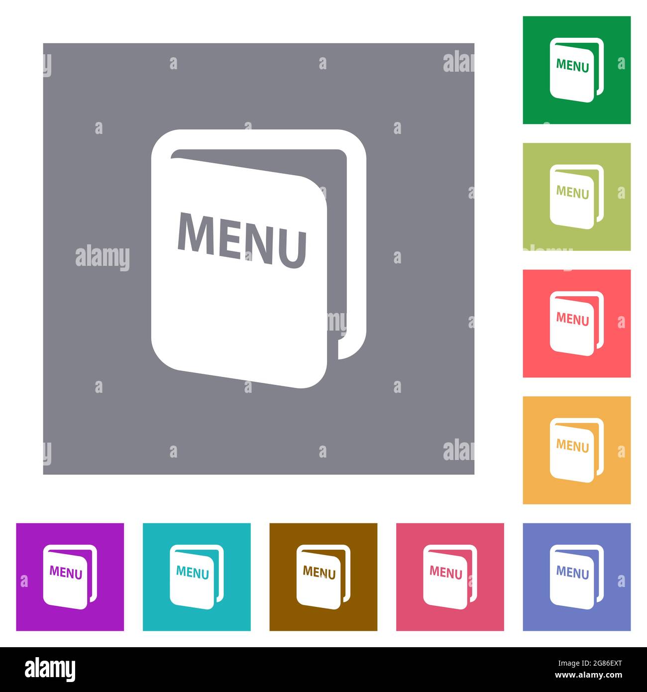 Menu flat icons on simple color square backgrounds Stock Vector Image ...