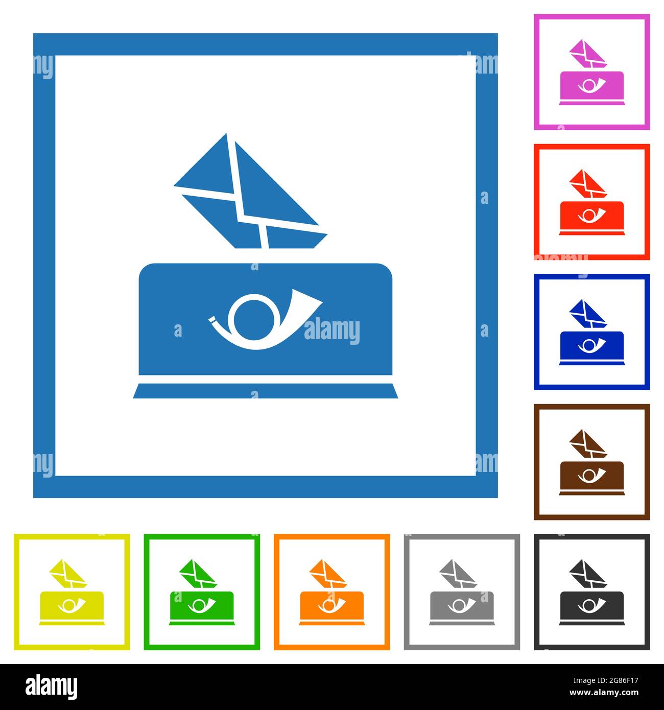 Sending mail solid flat color icons in square frames on white background Stock Vector Image ...