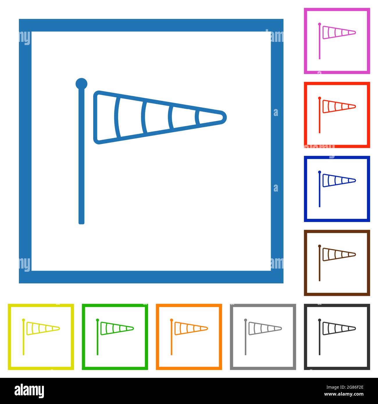 Windsock indicator outline flat color icons in square frames on white ...