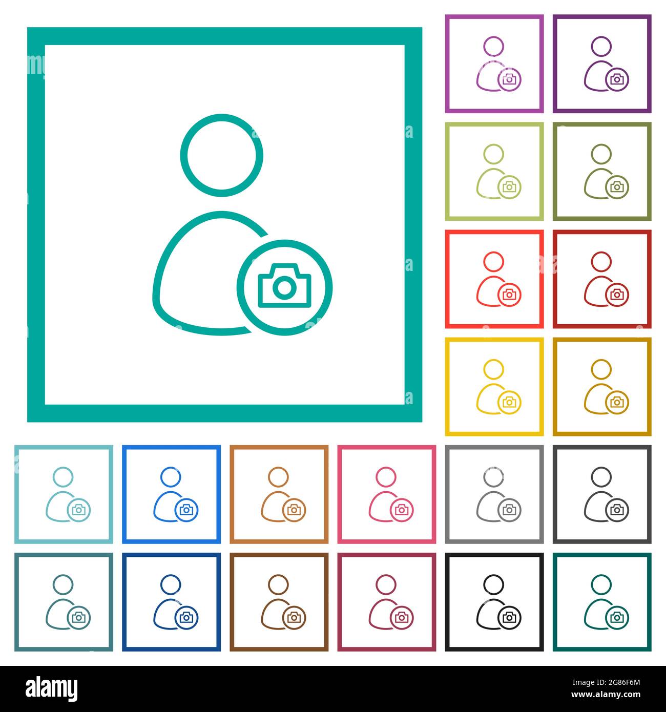 Account profile photo outline flat color icons with quadrant frames on ...