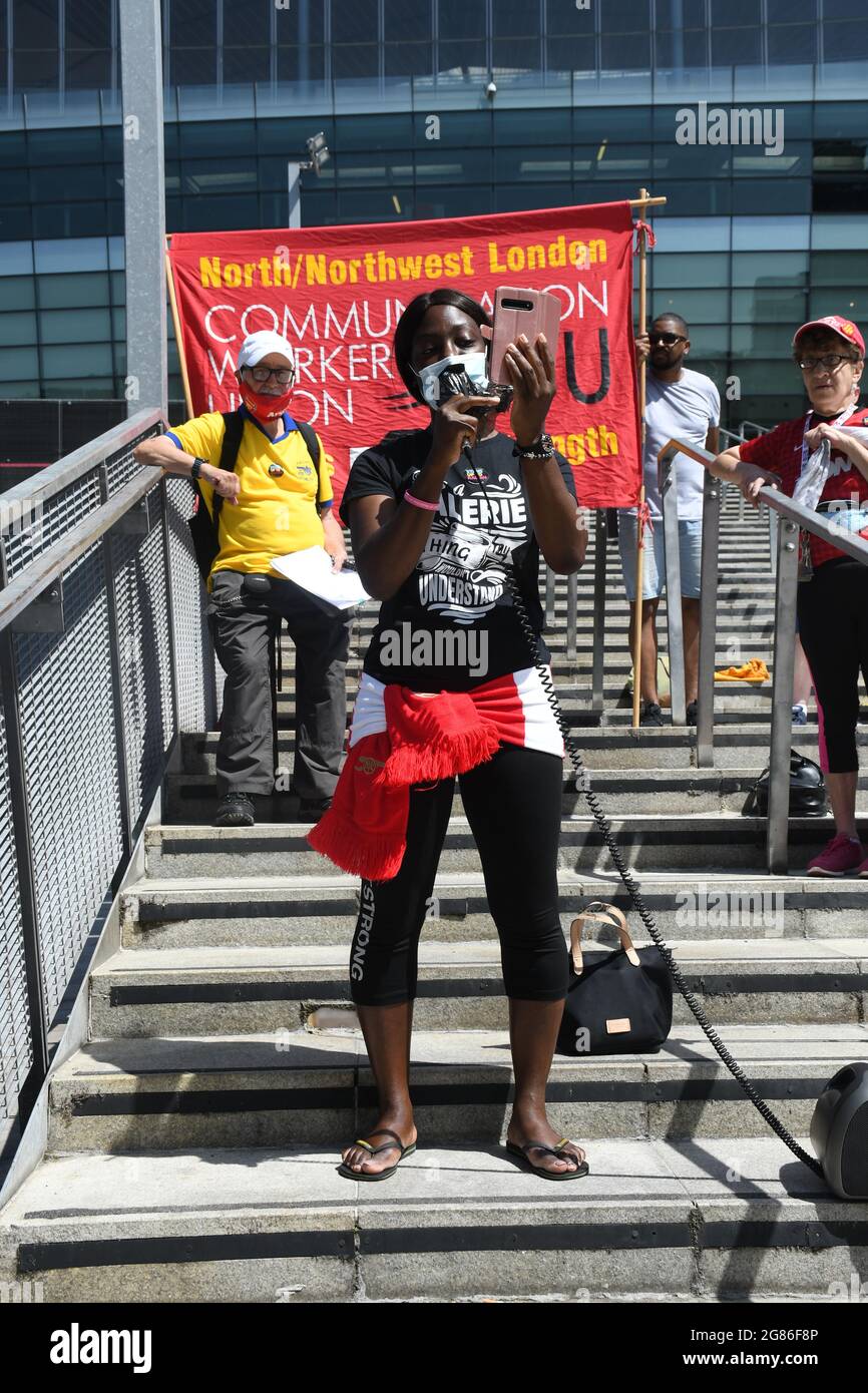 London, UK. 17th July, 2021. Anti racism campaigners gather outside ...