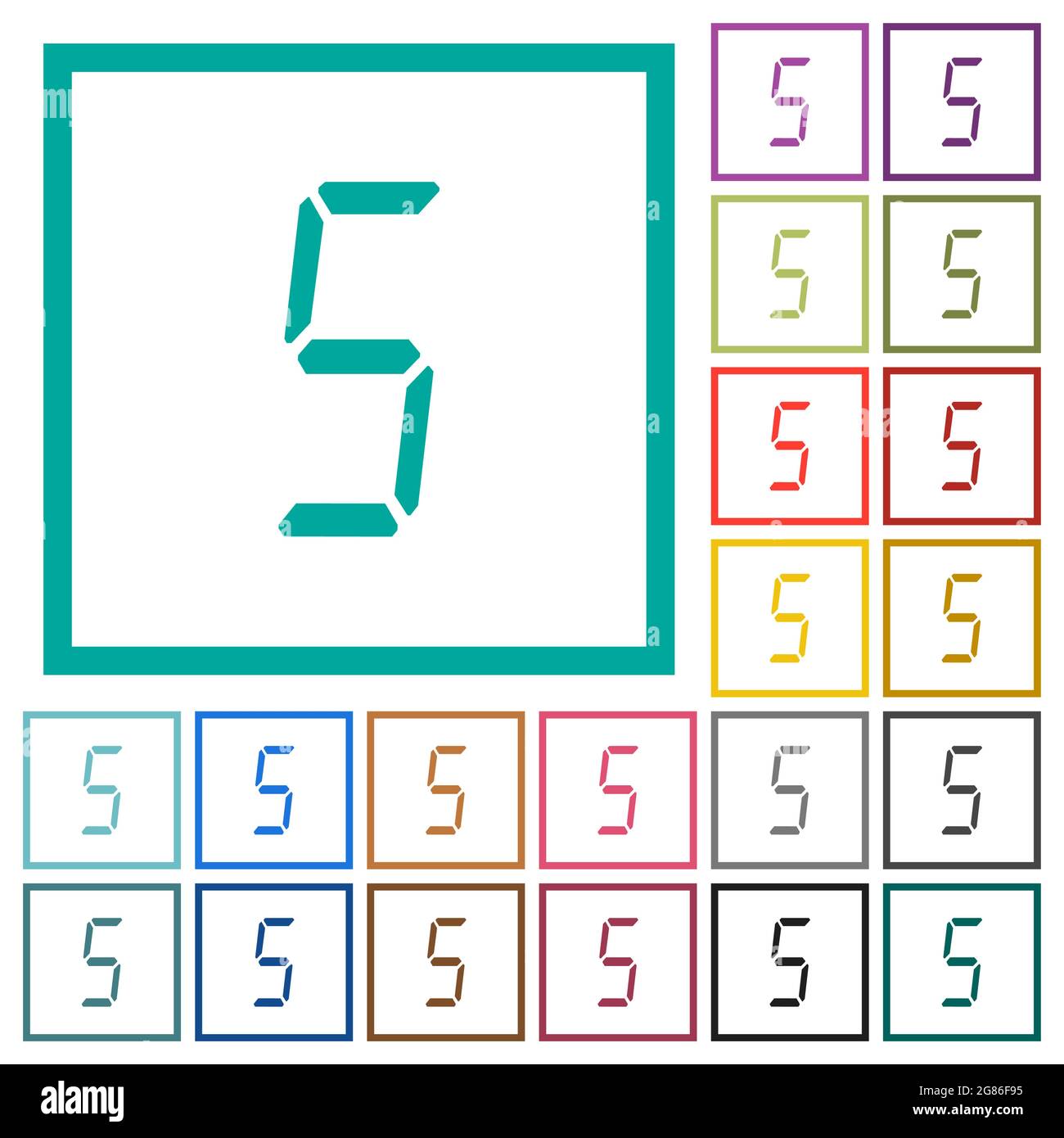 digital number five of seven segment type flat color icons with ...