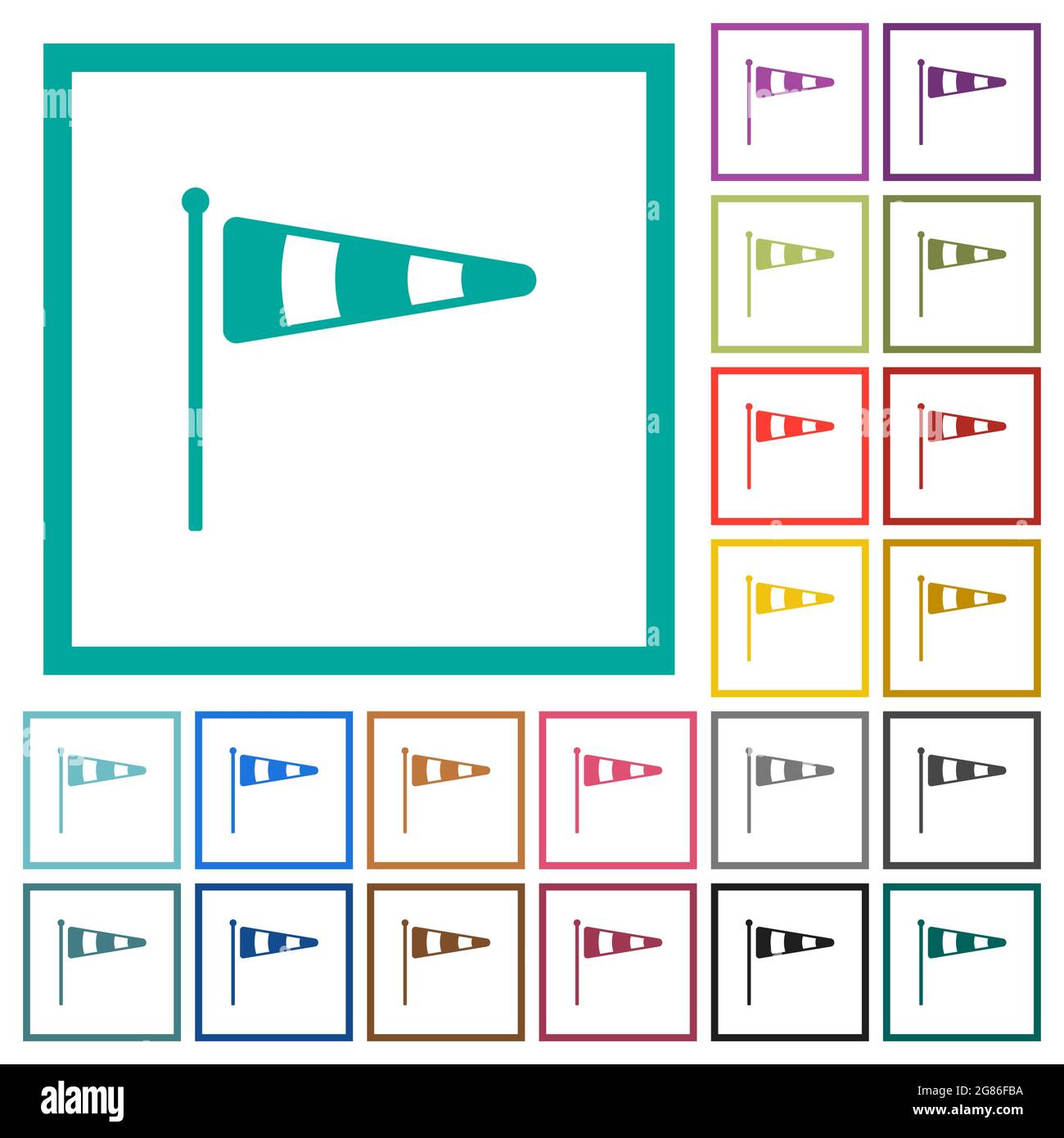 Windsock indicator solid flat color icons with quadrant frames on white ...