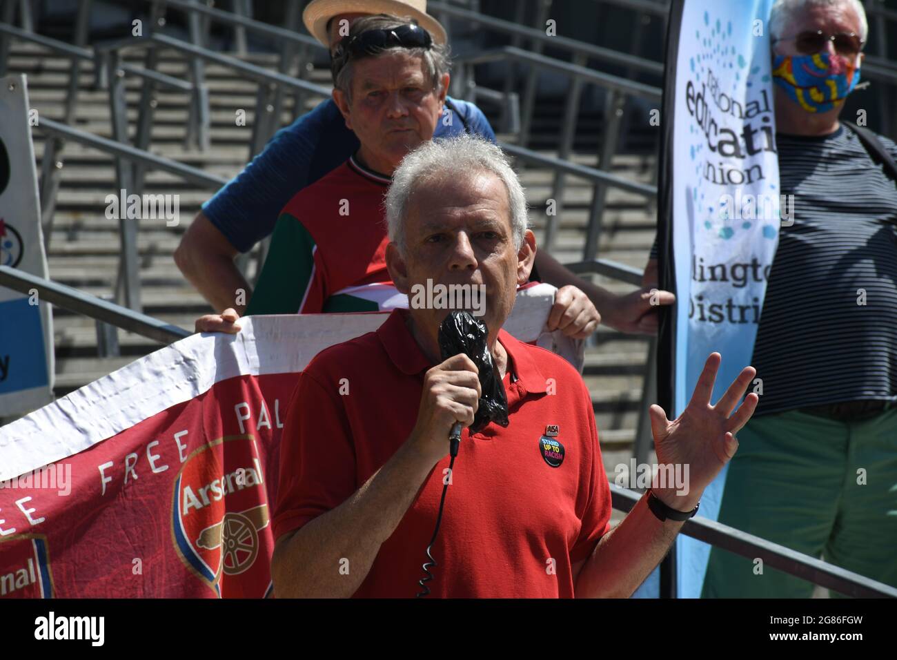 London, UK. 17th July, 2021. Anti racism campaigners gather outside ...