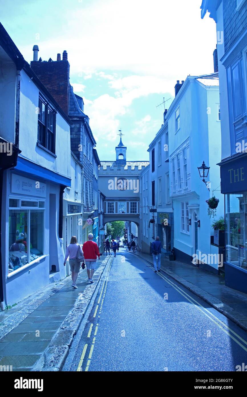 Shoppers on Totnes High Street, Devon Stock Photo - Alamy