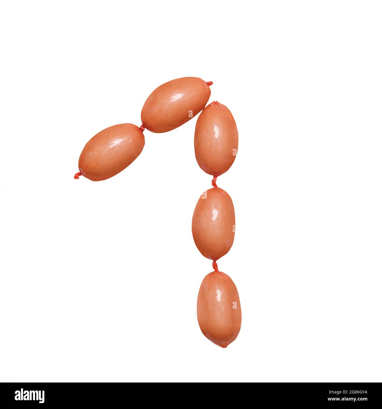 Number 1 one arranged from sausage isolated on white background with ...