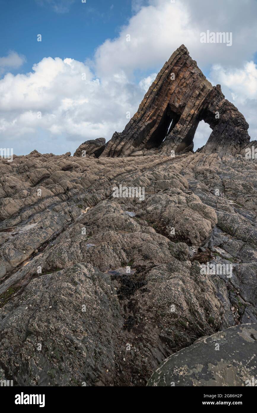 Beautiful landscape image of Blackchurch Rock on Devonian geological ...
