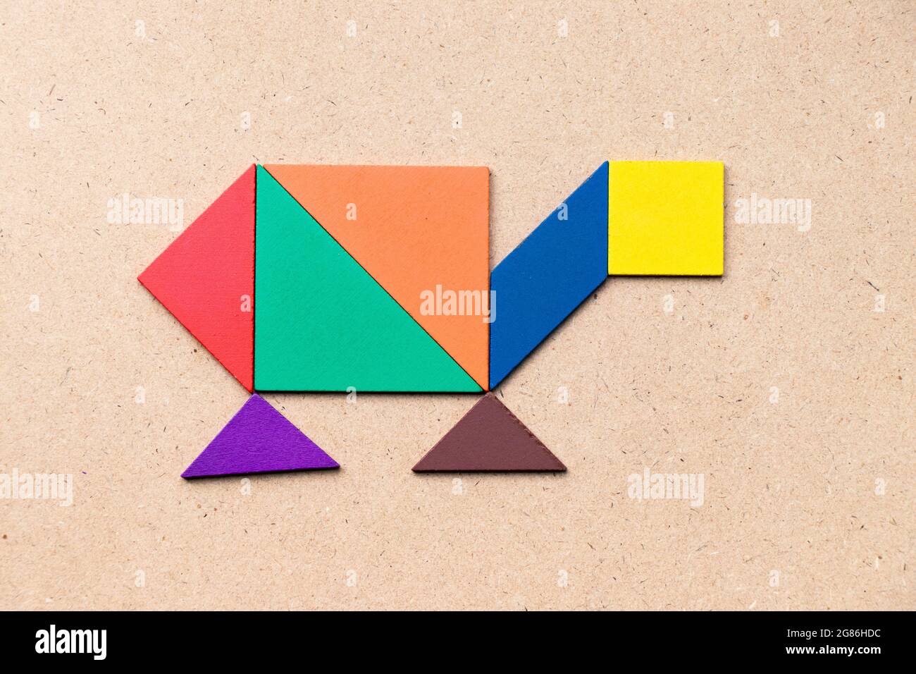 Color tangram in turtle or tortoise shape on wood background Stock ...