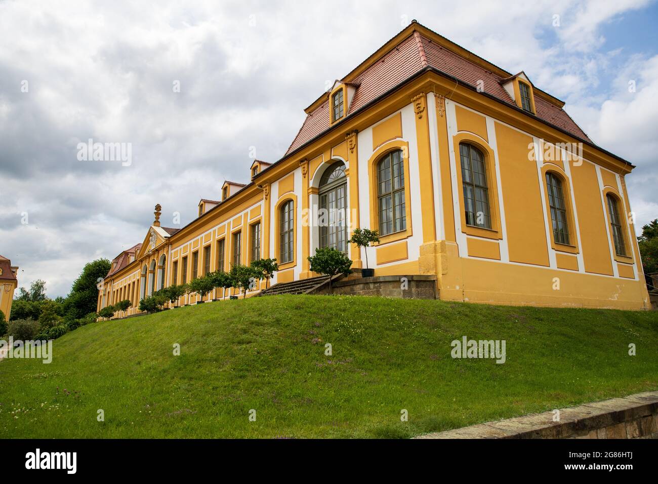 Heidenau, Germany. 08th July, 2021. The Orangery in the Baroque Garden ...