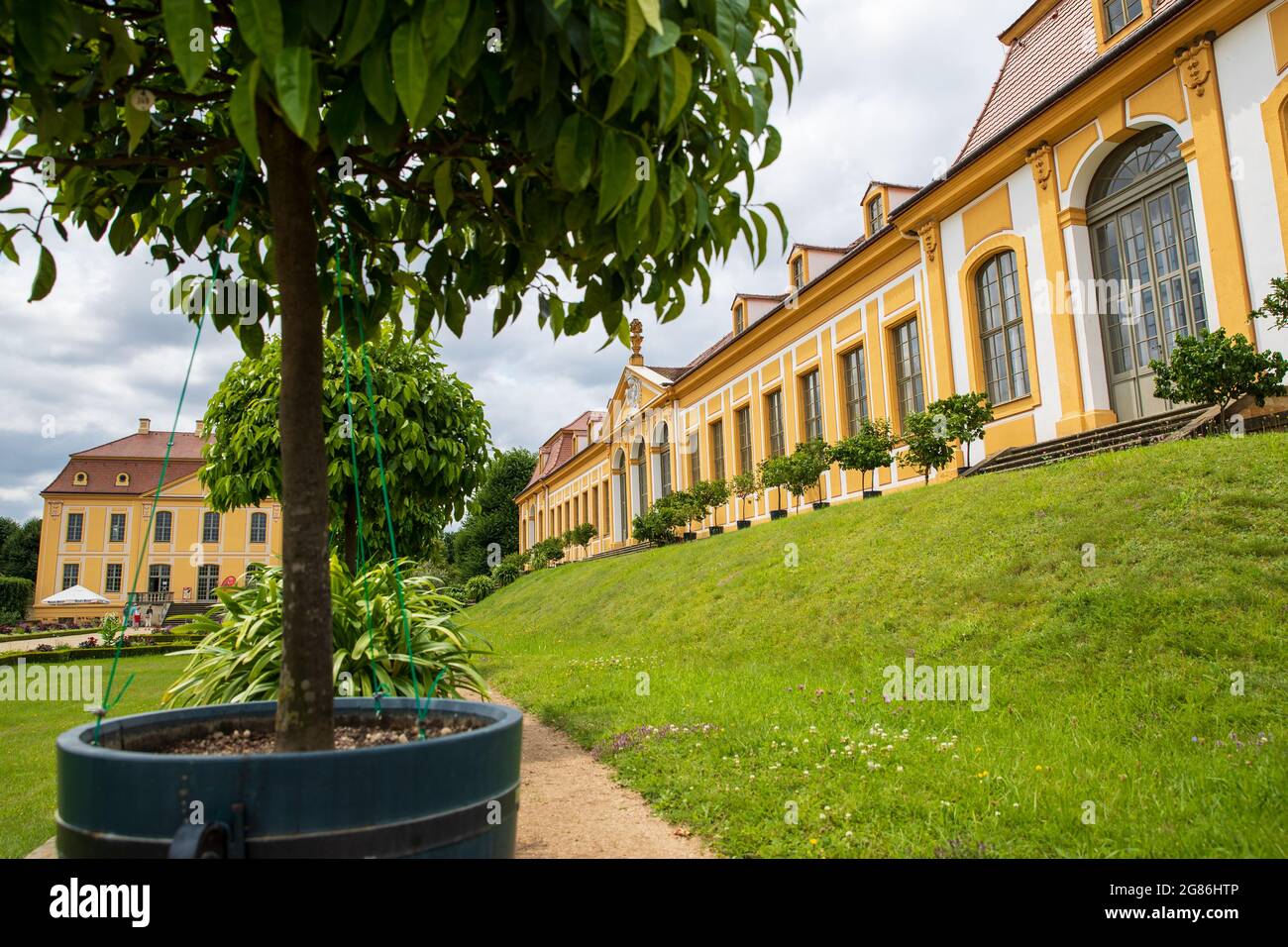 Heidenau, Germany. 08th July, 2021. The Orangery in the Baroque Garden ...