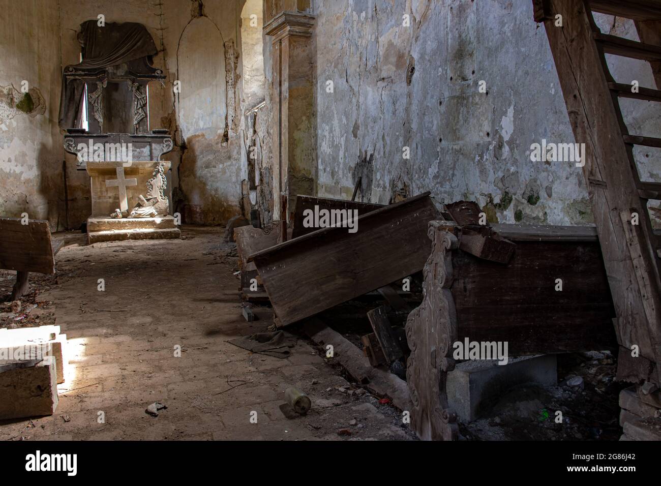 The interior of an old damaged church Stock Photo - Alamy
