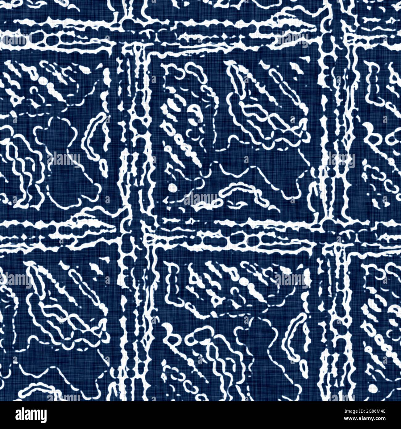 Acid wash blue jean effect texture with decorative linen geo motif ...