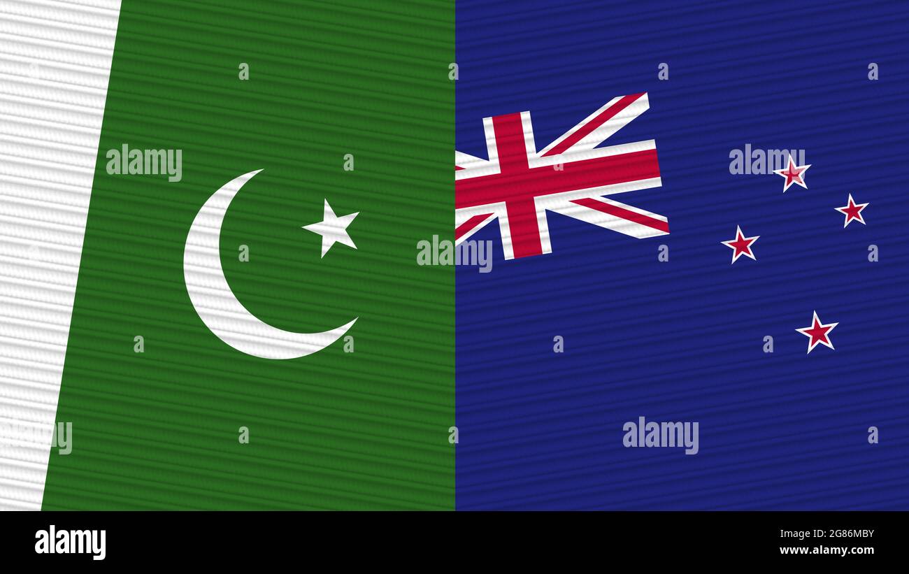 New Zealand and Pakistan Two Half Flags Together Fabric Texture ...