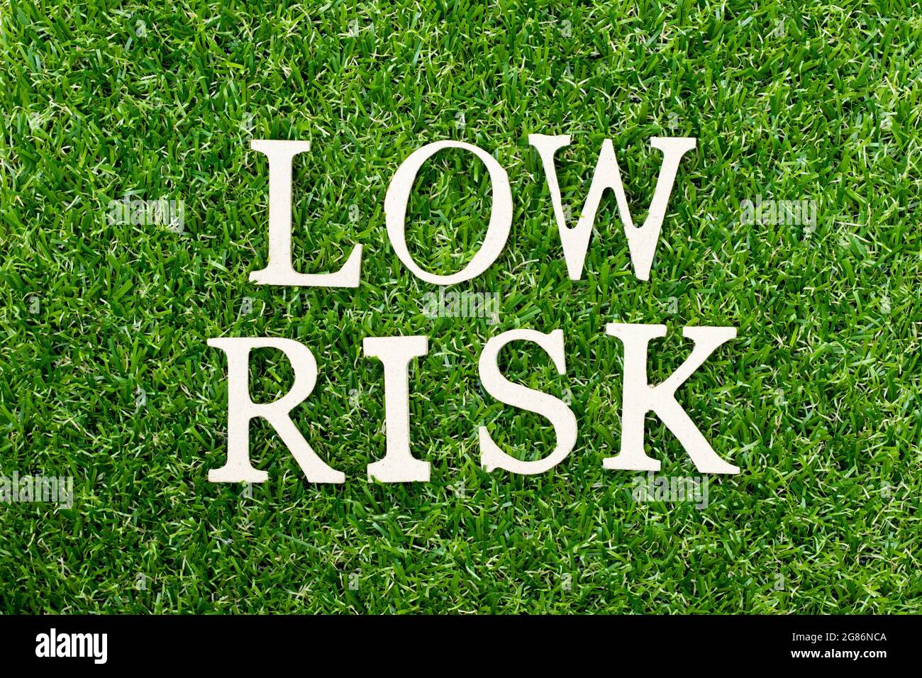 Wood alphabet letter in word low risk on green grass background Stock ...