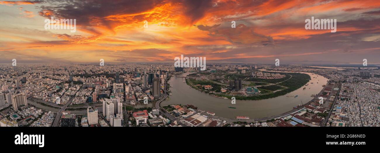 Amazing sunset cityscape view of Saigon skylines, Vietnam Stock Photo ...