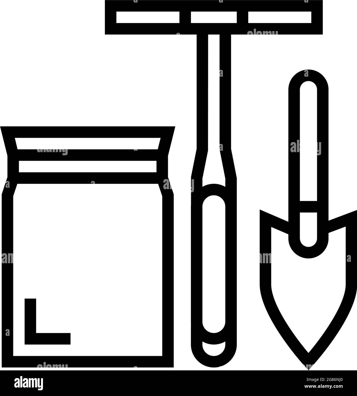 shovel, drill and bag for soil testing line icon vector illustration ...
