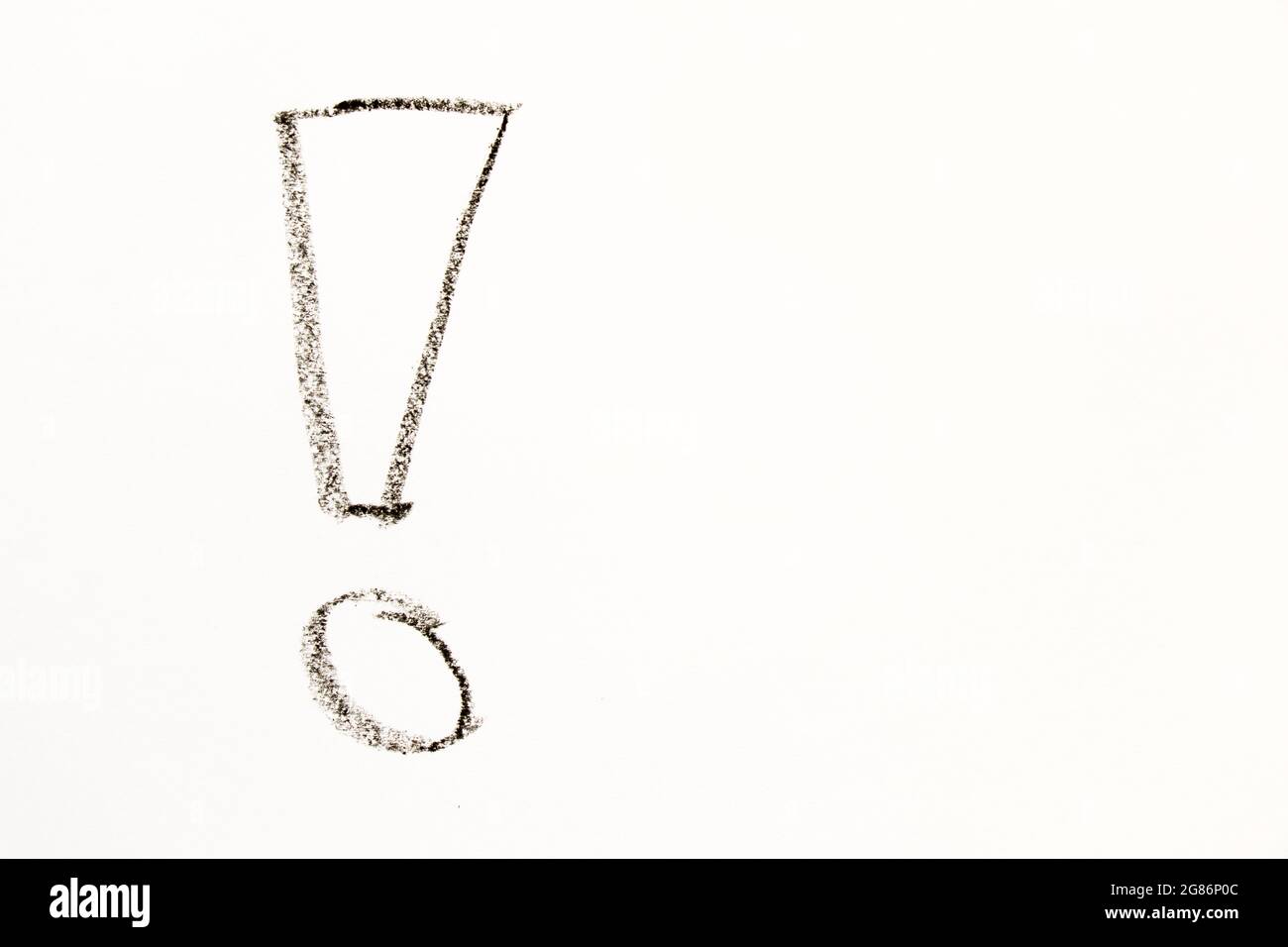 Black color oil pastel drawing in exclamation mark with blank space ...