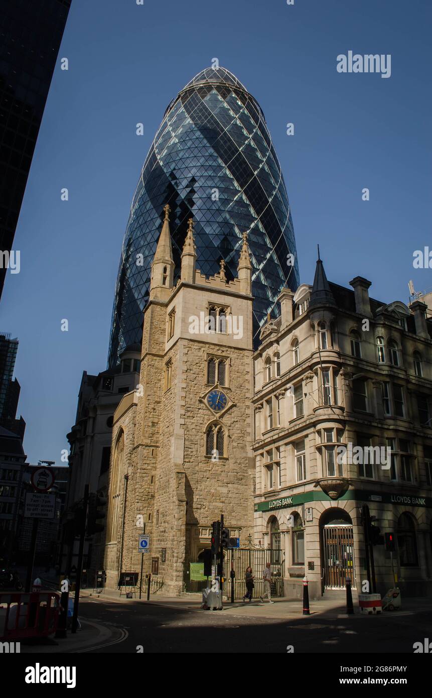 The famous building, 30 St. Mary Axe in London. More famously known as ...