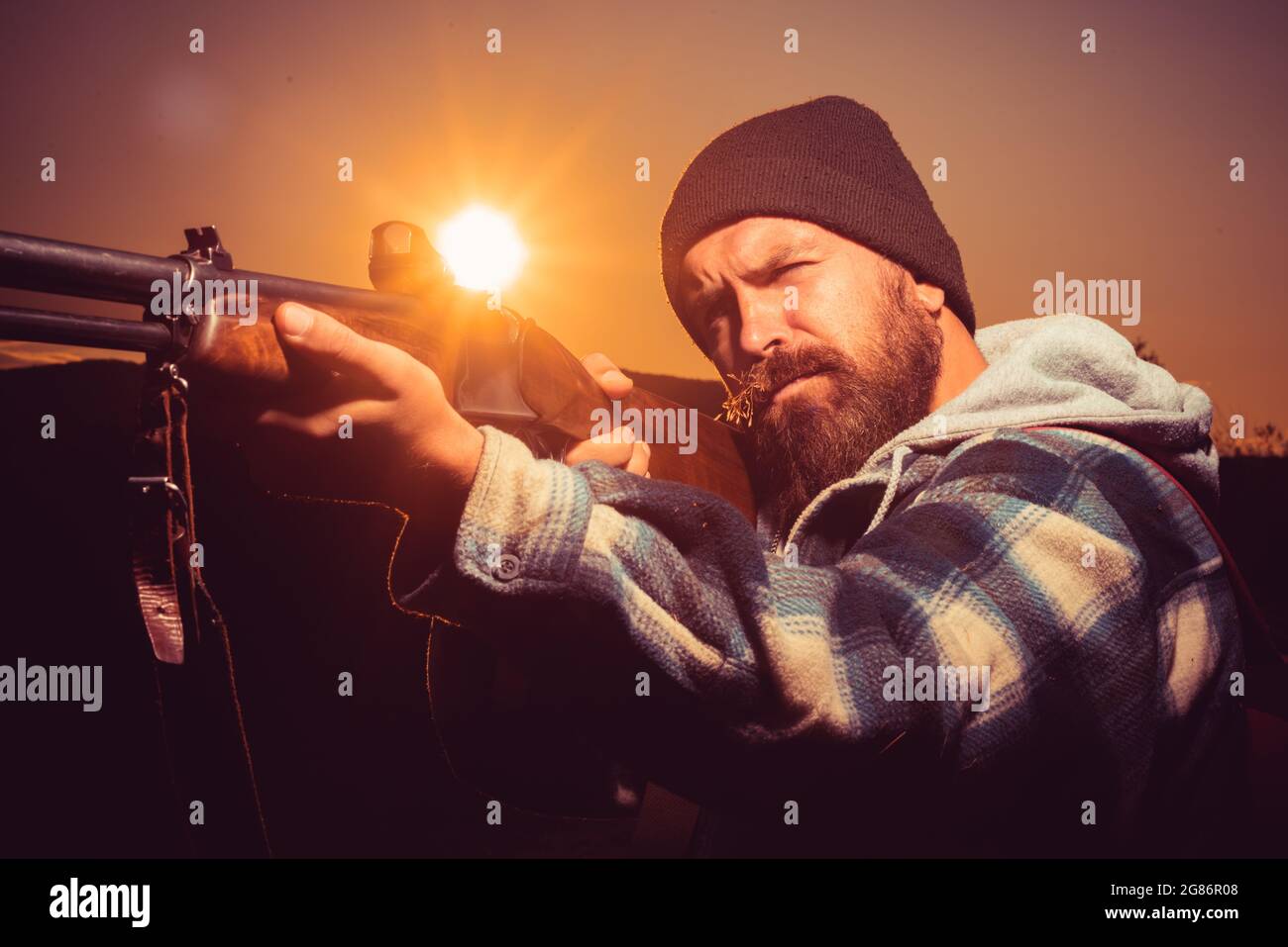 Vintage hunter. Closed and open hunting season. Rifle Hunter ...