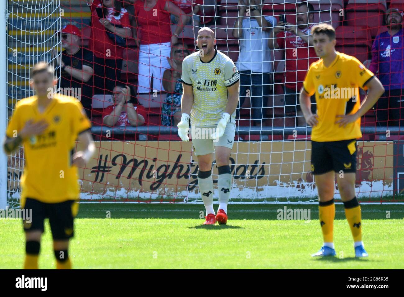 Wolverhampton Wanderers’ goalkeeper Ki-Jana Hoever reacts after Crewe’s ...