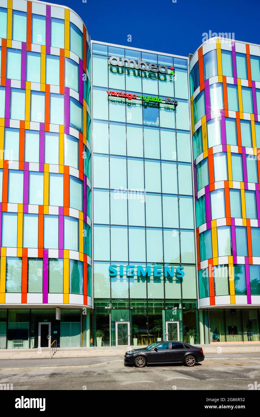 Colorful office building by Dalvägen, a district in Solna, north of ...