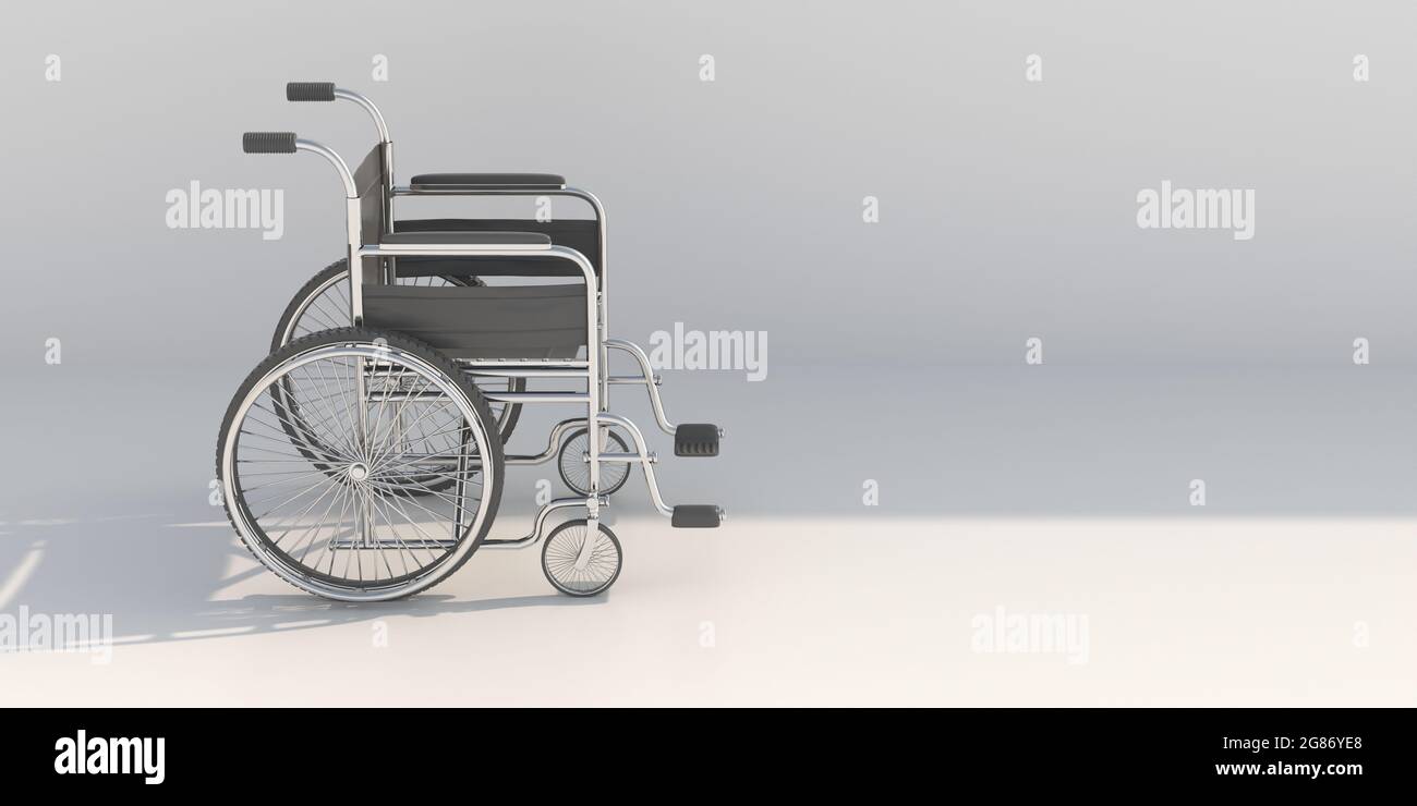 Disability wheelchair empty on white background, side view. Care and ...