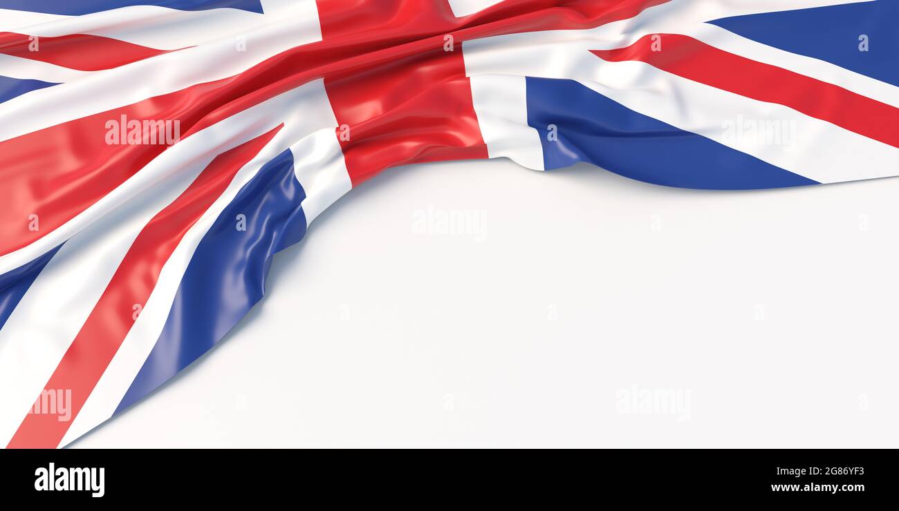 UK flag. United Kingdom sign symbol, rippled textile placed on white ...