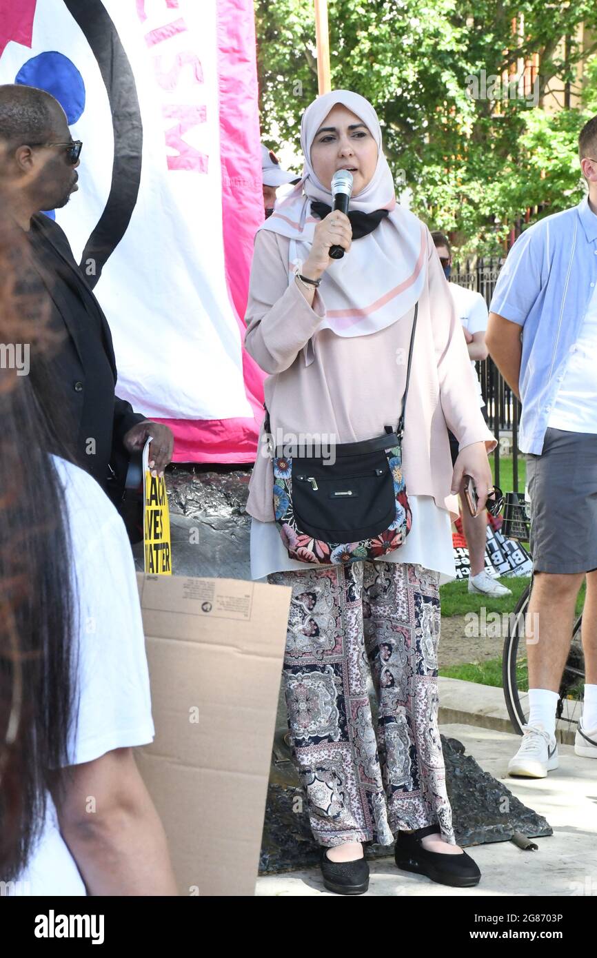 London, UK. 17th July, 2021. Anti racism campaigners gather outside ...