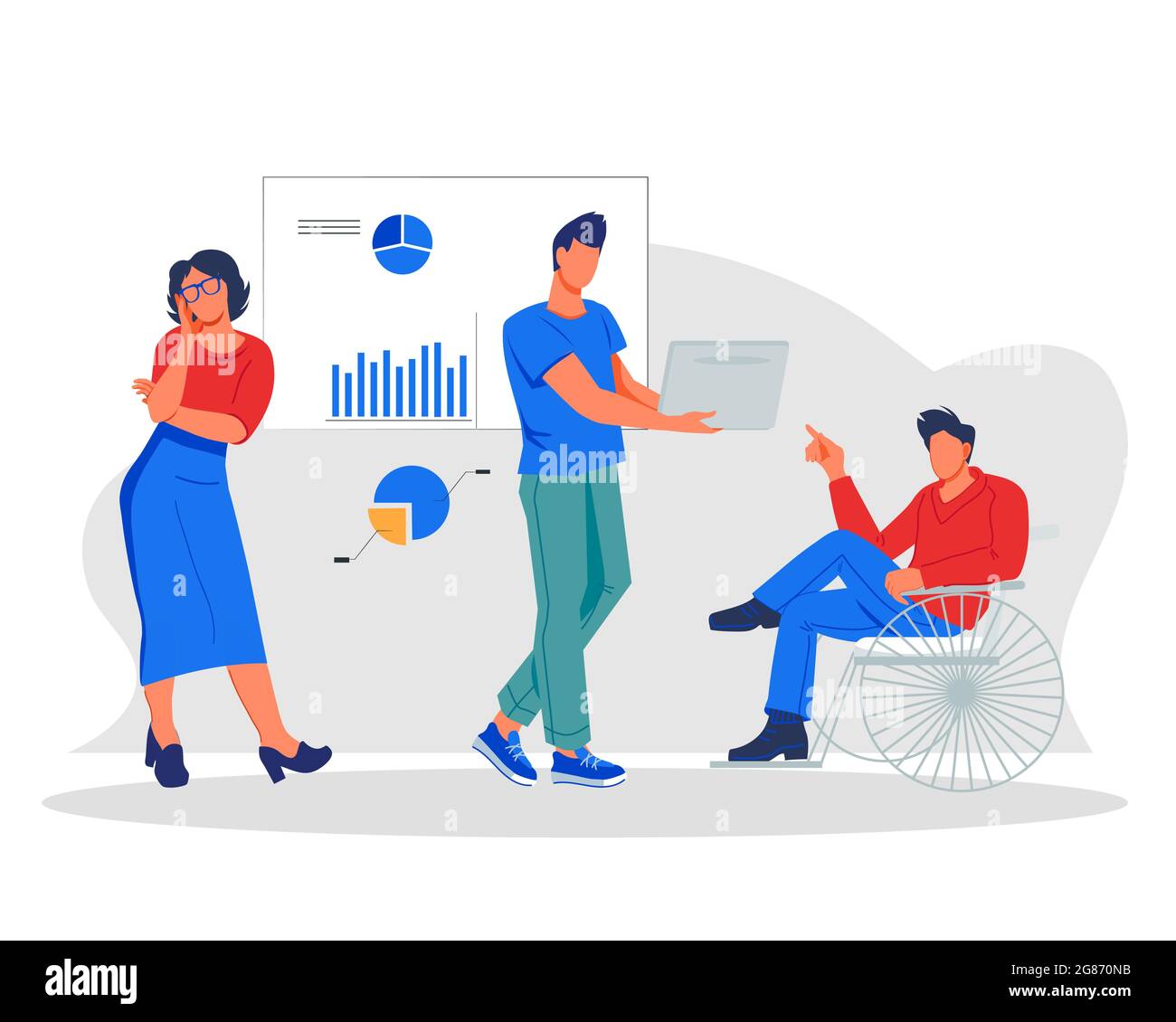 Diverse office business people working together in common workspace ...