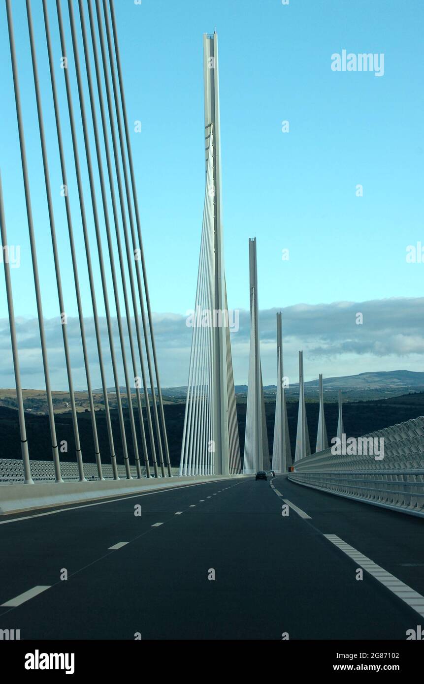 Millau Viaduct drivers view of the modern architecture structure ...