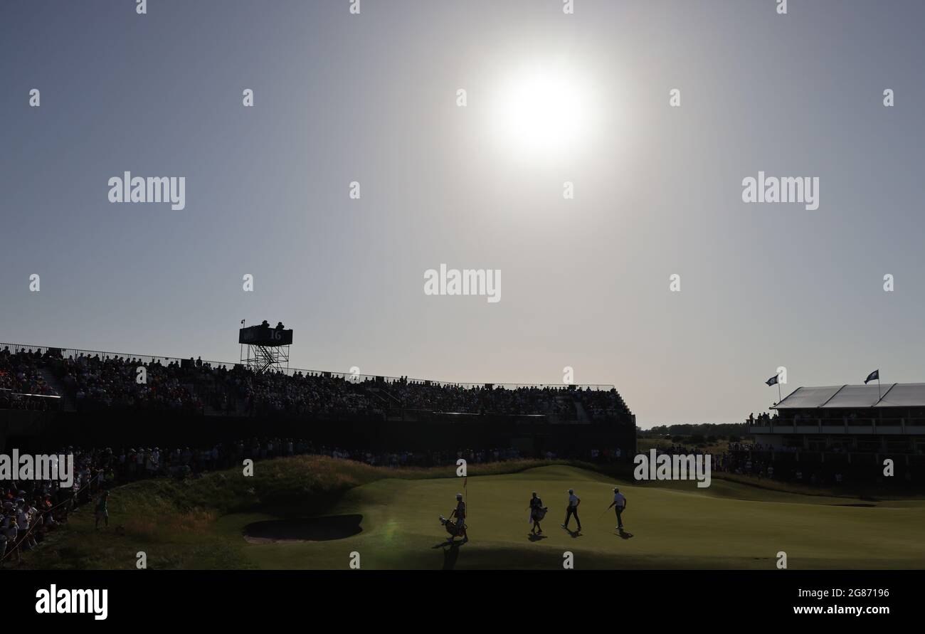 Spain's Jon Rahm and USA's Cameron Tringale on the 16th green during ...