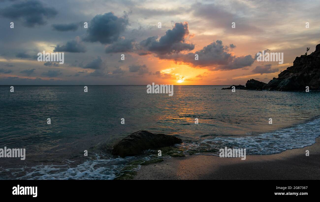 St. Barths Island, Caribbean. The famous Shell Beach, in Saint Bart’s ...