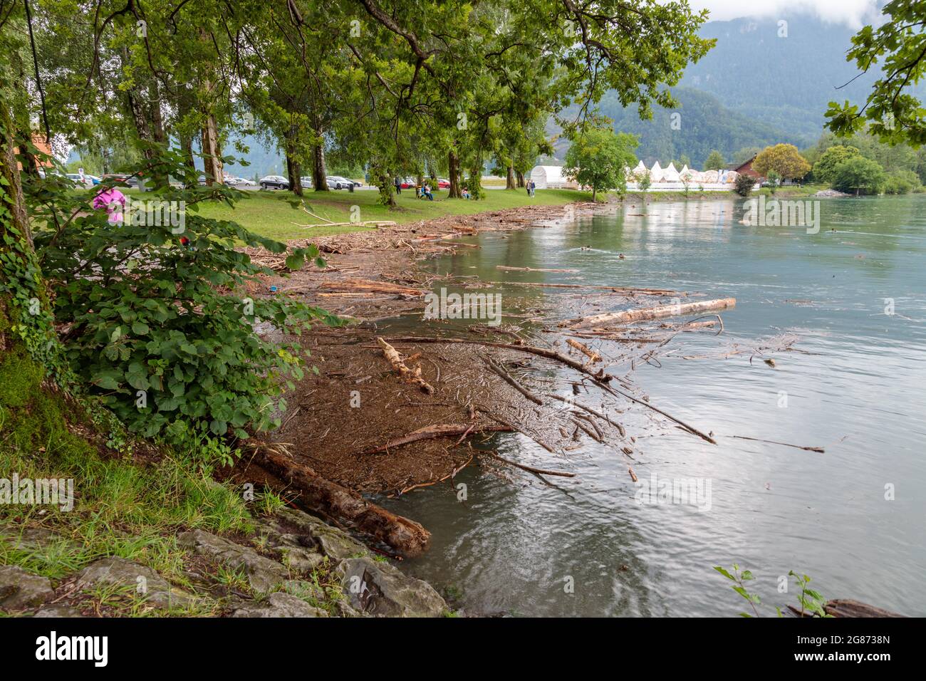 High water levels and partial flooding in Walenstadt, Switzerland, due ...