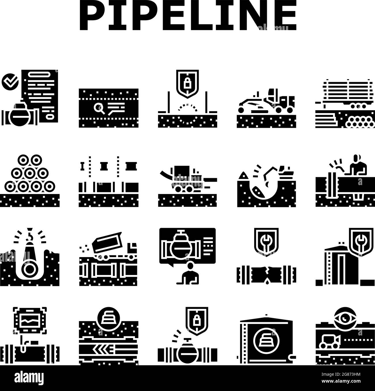 Pipeline Construction Collection Icons Set Vector Stock Vector Image ...