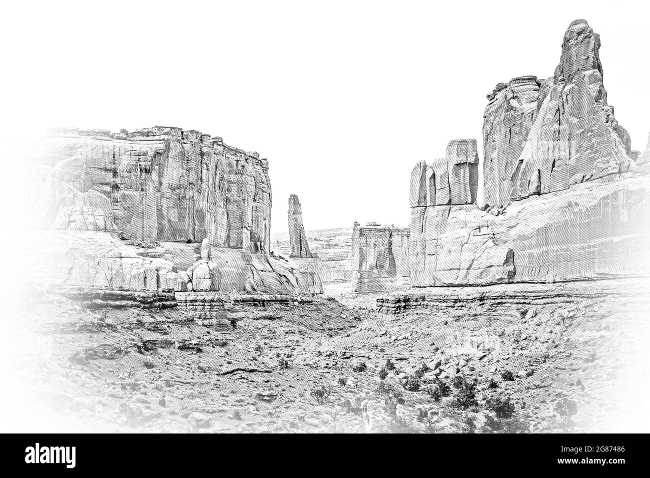 Rock formations in arches national park Black and White Stock Photos ...