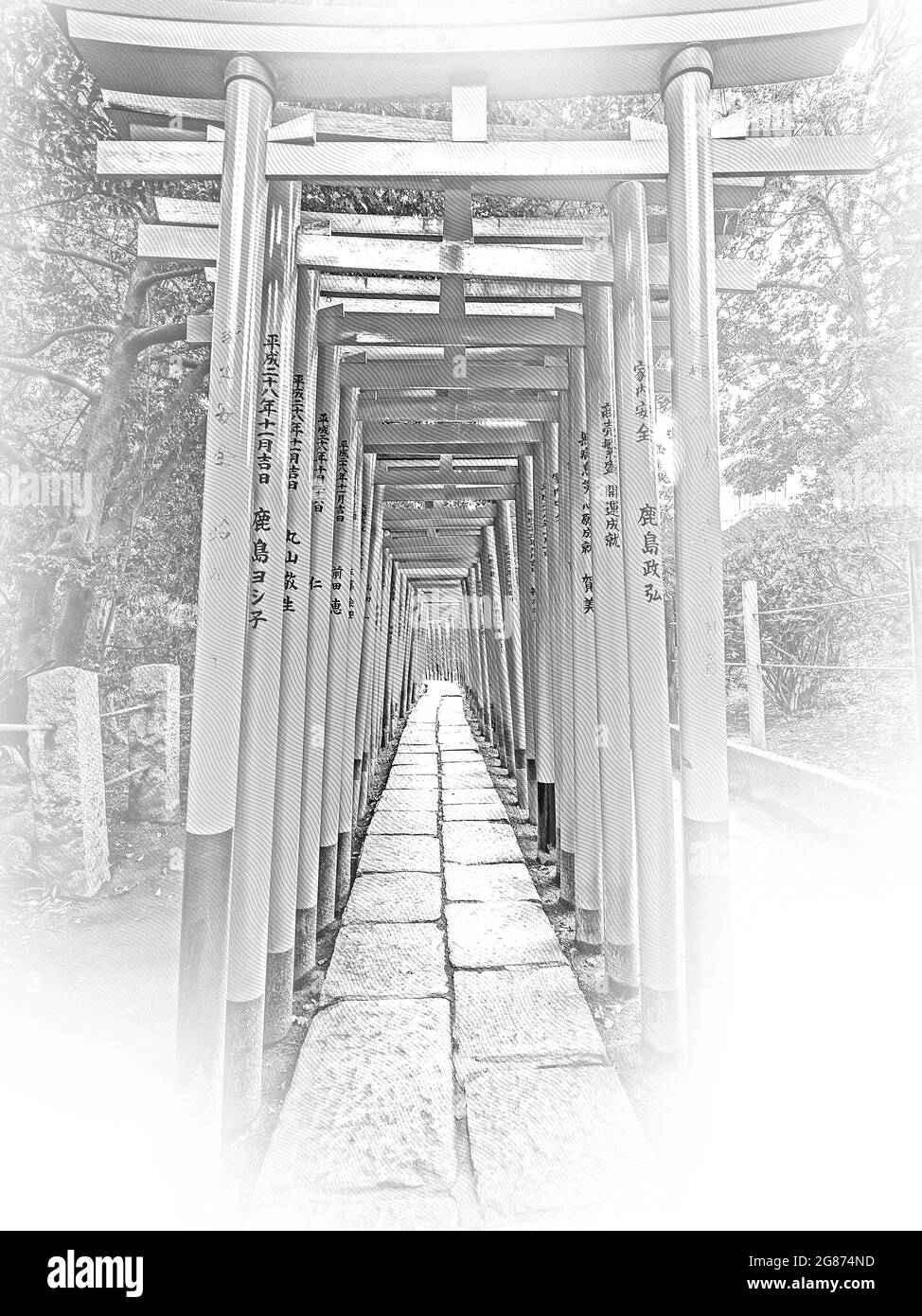 Japanese shrine gates Black and White Stock Photos & Images - Alamy