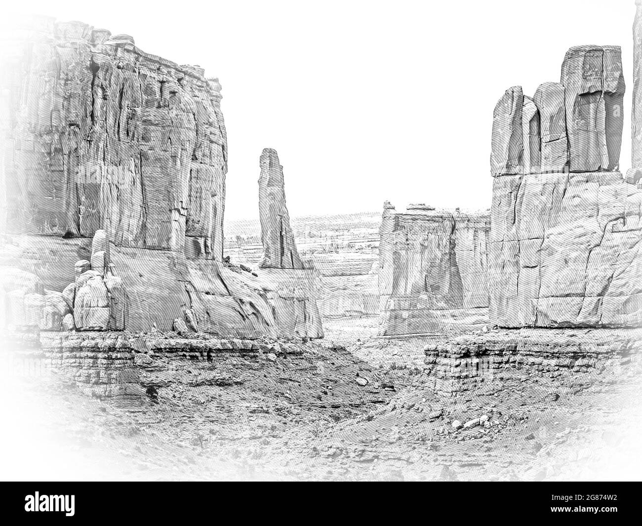 Rock formations in arches national park Black and White Stock Photos ...